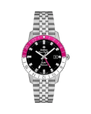 ZODIAC Gmt Automatic 37mm Stainless Steel Bracelet Watch - Black/black