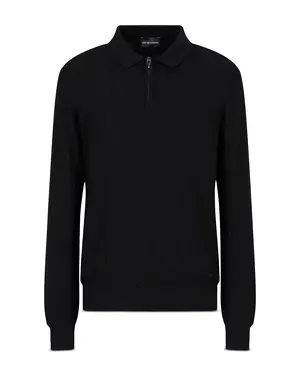 Emporio Armani Wool Diamond Jacquard Quarter Zip Polo Sweater