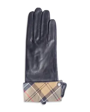 Barbour Lady Jane Tartan Cuff Gauntlet Leather Gloves