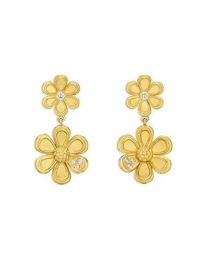 Temple St. Clair 18k Yellow Diamond Flower Drop Earrings - Gold