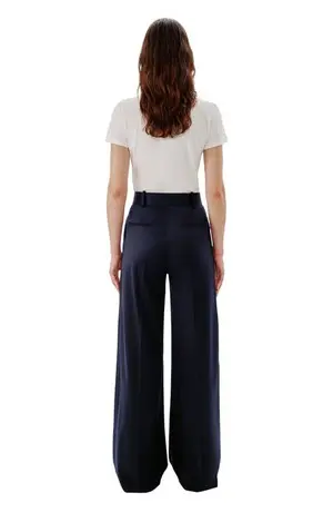 Another Tomorrow Wide Leg Suit Pant - Navy