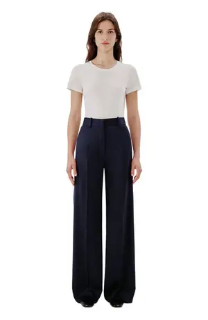 Another Tomorrow Wide Leg Suit Pant - Navy