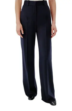 Another Tomorrow Wide Leg Suit Pant - Navy