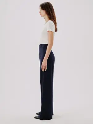 Another Tomorrow Wide Leg Suit Pant - Navy