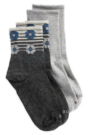 Hue 2-Pack Wool Blend Mini Crew Socks Charcoal Stripe Pack