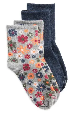 Hue 2-Pack Wool Blend Mini Crew Socks Floral Pack