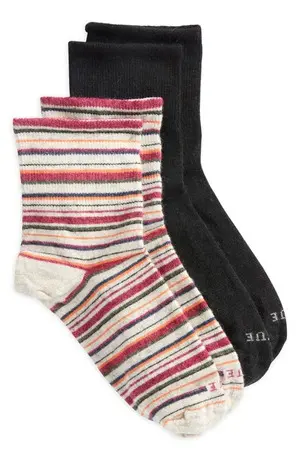 Hue 2-Pack Wool Blend Mini Crew Socks Multi Stripe Pack