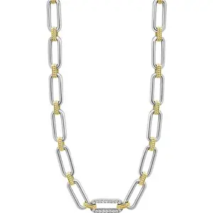 Lagos Signature Caviar Diamond Link Chain Necklace - Two-tone