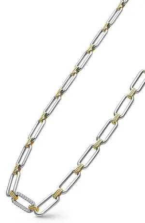 Lagos Signature Caviar Diamond Link Chain Necklace