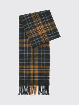 Barbour Tartan Pattern Scarf In Wool And Cashmere Blend With Fringed Edges - Brown