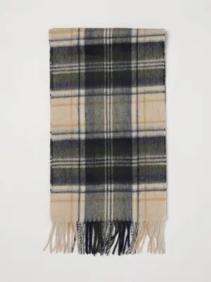 Barbour Tartan Pattern Scarf In Wool And Cashmere Blend With Fringed Edges - Sand