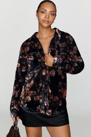 PILCRO Hadley Velvet Relaxed Button-down Shirt - Blueberry