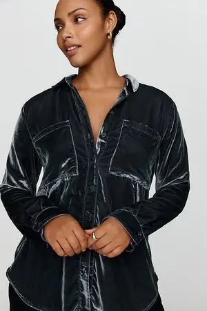 PILCRO Hadley Velvet Relaxed Button-down Shirt - Dark Grey