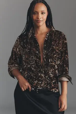 PILCRO Hadley Velvet Relaxed Button-down Shirt - Leopard