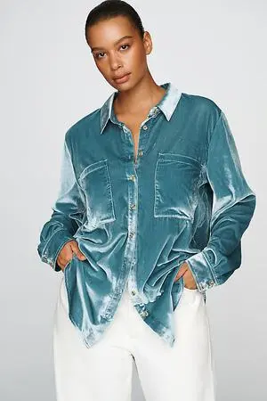 PILCRO Hadley Velvet Relaxed Button-down Shirt - Light Blue
