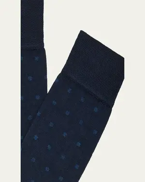 Marcoliani Modal Cashmere Polka Dot Mid-calf Socks - Navy