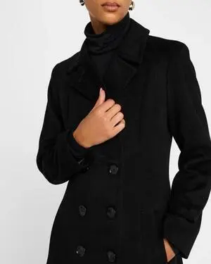 Sofia Cashmere Double-breasted Cashmere Pea Coat - 001blk