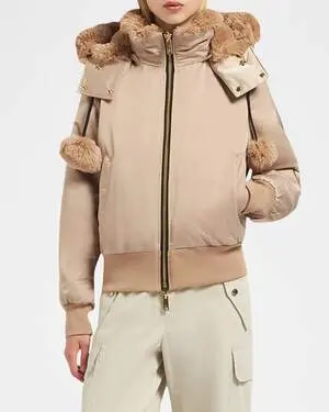 Moose Knuckles Debbie Reversible Faux-fur Bomber Jacket With Detachable Hood Champagne