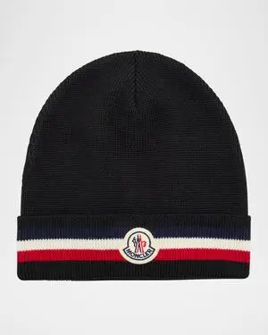 Moncler Striped-trim Virgin Wool Beanie - Black