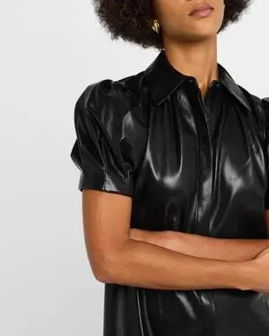 Alice + Olivia Jem Vegan Leather Shirtdress - Black