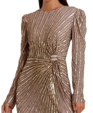 Mac Duggal Embellished Puff Sleeve Side Knot Gown