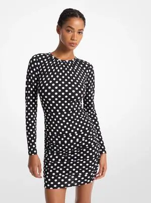 Michael Kors Dot Ruched Stretch Matte Jersey Mini Dress - Black