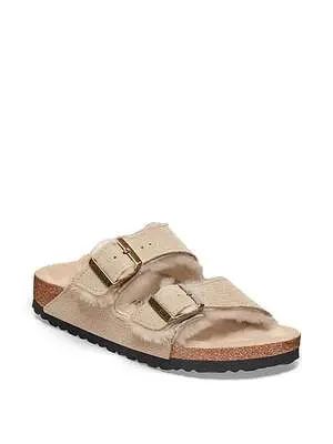 Pink Birkenstock Arizona Shearling Suede Sandals - Beige
