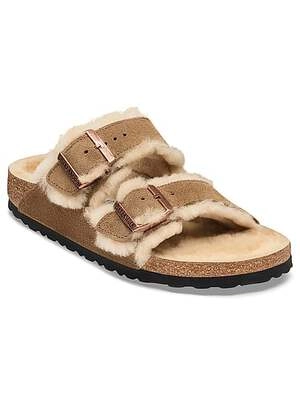 Pink Birkenstock Arizona Shearling Suede Sandals - Brown