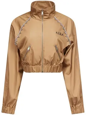 AREA Crystal-embellished Cropped Jacket - Brown