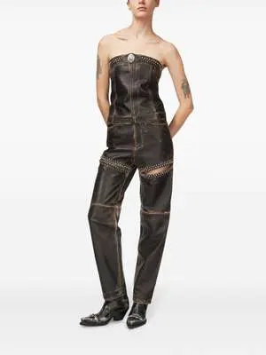 AREA Studded Leather Slit Jeans