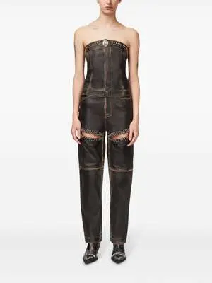 AREA Studded Leather Slit Jeans