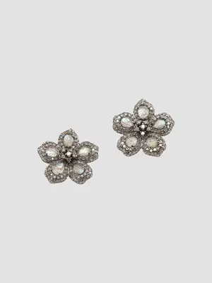 Nina Gilin Black Rhodium-plated, Labradorite & Flower Cluster Stud Earrings - Diamond