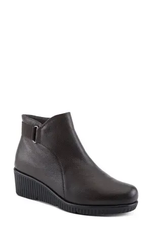 SPRING STEP SHOES Abruzzo Leather Platform Wedge Bootie - Dark Brown