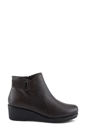 SPRING STEP SHOES Abruzzo Leather Platform Wedge Bootie - Dark Brown