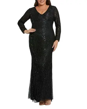 Long Sleeve V Neck Evening Gowns