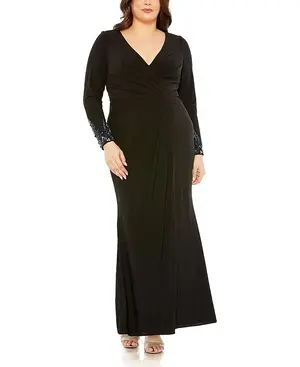 Long Sleeve V Neck Evening Gowns