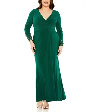Long Sleeve V Neck Evening Gowns