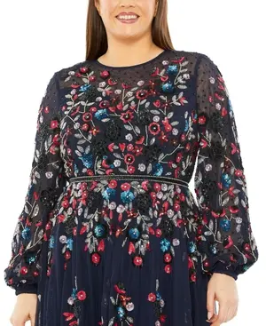 Mac Duggal Plus Long Sleeve Beaded Cocktail Dress