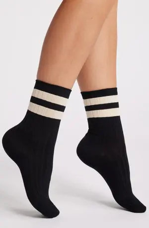 LE BON SHOPPE Varsity Cotton Blend Crew Socks - Black