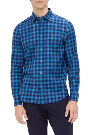 Bugatchi Karl Shaped Fit Buffalo Plaid Stretch Cotton Button-up Shirt - Navy