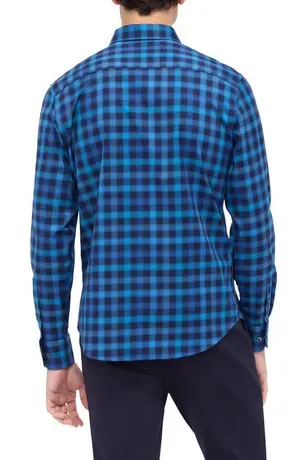 Bugatchi Karl Shaped Fit Buffalo Plaid Stretch Cotton Button-up Shirt - Navy