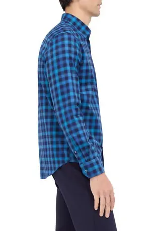 Bugatchi Karl Shaped Fit Buffalo Plaid Stretch Cotton Button-up Shirt - Navy