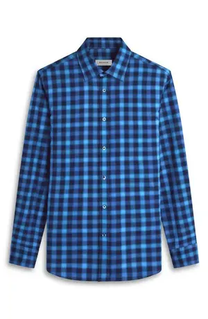 Bugatchi Karl Shaped Fit Buffalo Plaid Stretch Cotton Button-up Shirt - Navy