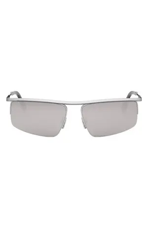 Fendi 60mm Geometric Sunglasses - Matte Palladium / Smoke Mirror