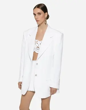 Dolce & Gabbana Single-breasted Cotton Raschel Tweed Jacket - White