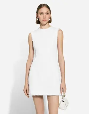 Dolce & Gabbana Short Cotton Raschel Tweed Dress - White