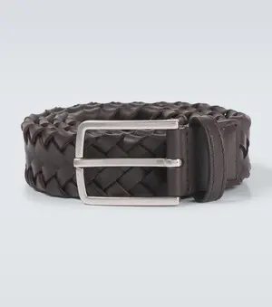 Bottega Veneta Intreccio Cabat Leather Belt - Brown
