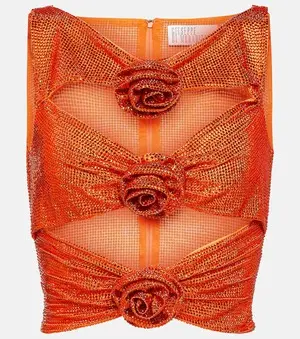 Giuseppe Di Morabito Embellished Cutout Crop Top - Orange