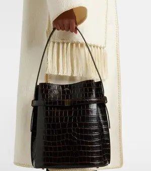 TOTEME Croc-effect Leather Bucket Bag - Brown