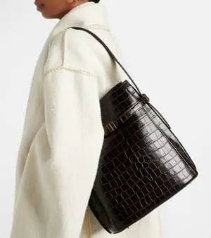 TOTEME Croc-effect Leather Bucket Bag - Brown